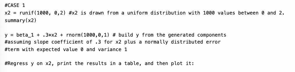 #CASE 1 x2 = runif (1000, 0,2) #x2 is drawn from a | Chegg.com