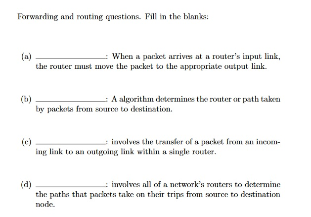 Solved Forwarding and routing questions. Fill in the blanks: | Chegg.com