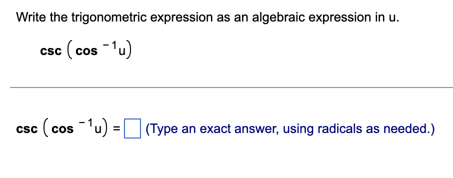 Solved Write the trigonometric expression as an algebraic | Chegg.com