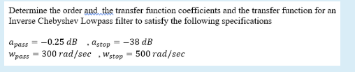 Determine the order and the transfer function | Chegg.com