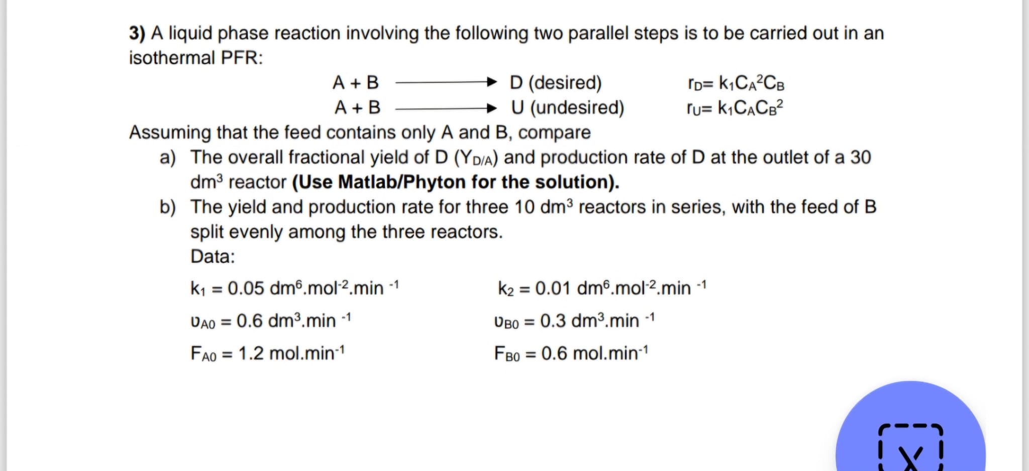 A liquid phase reaction involving the following two | Chegg.com