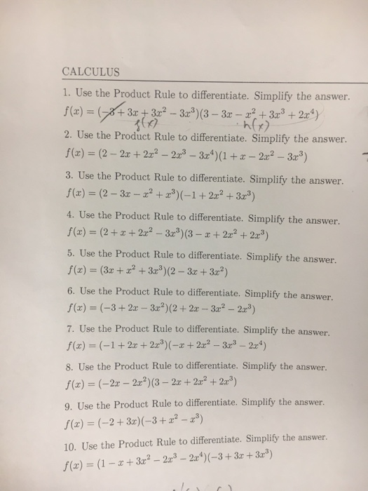 Solved CALCULUS 1. Use the Product Rule to differentiate. | Chegg.com