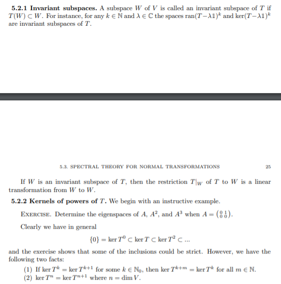 Solved 5.2.1 Invariant subspaces. A subspace W of V is | Chegg.com