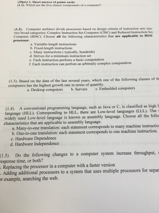 Solved Which are the live classic components of u computer? | Chegg.com