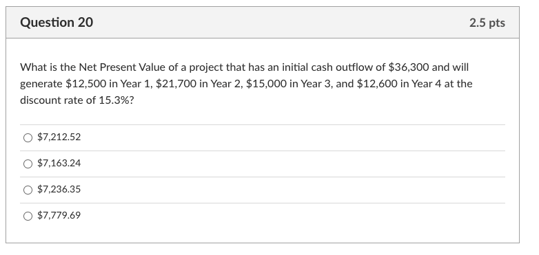 Solved What is the Net Present Value of a project that has | Chegg.com