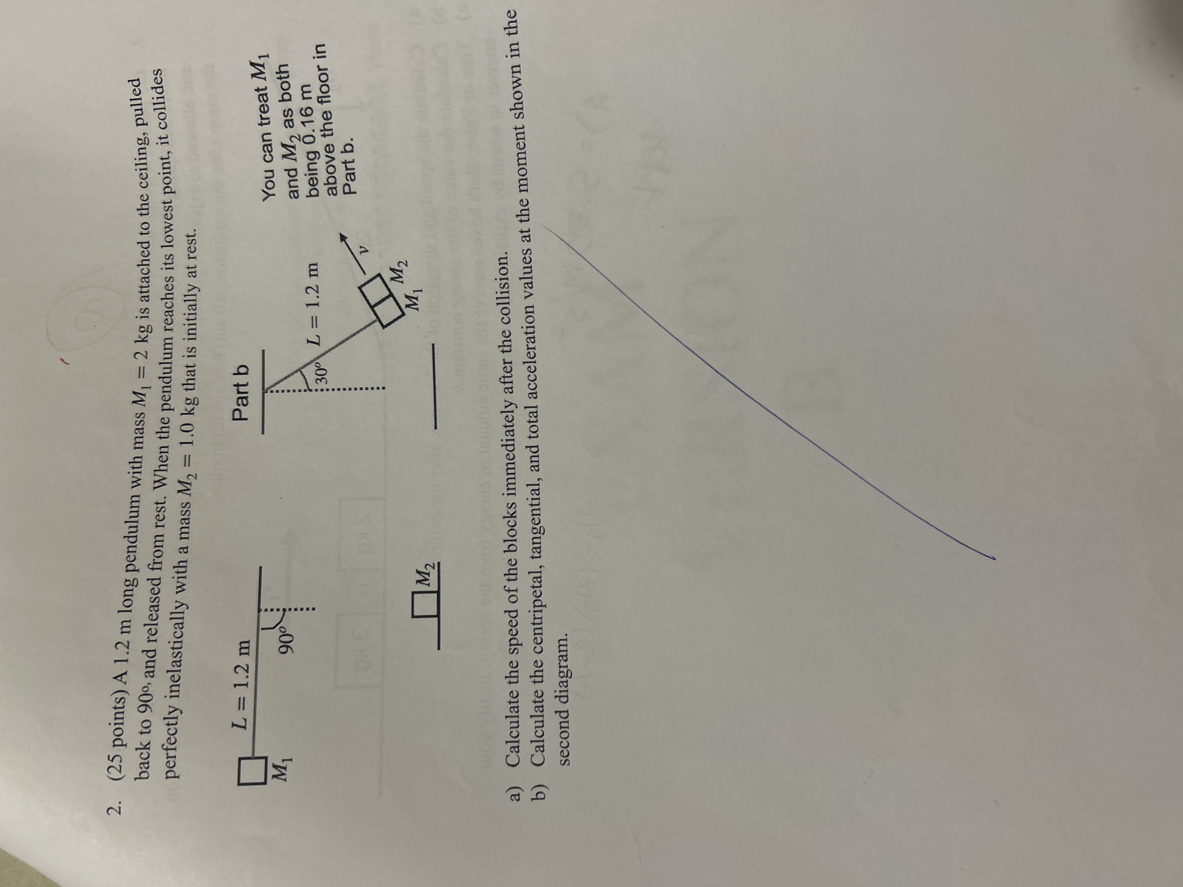 Solved (25 ﻿points) ﻿A 1.2m ﻿long pendulum with mass M1=2kg | Chegg.com