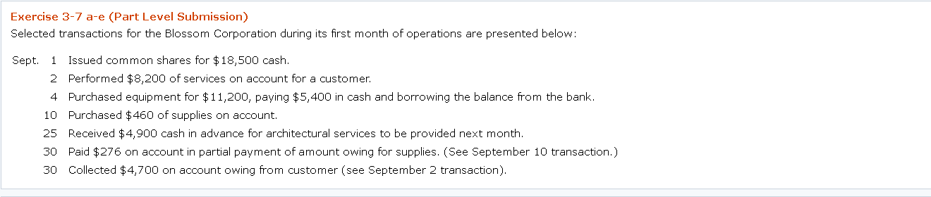 Solved Exercise 3-7 a-e (Part Level Submission) Selected | Chegg.com