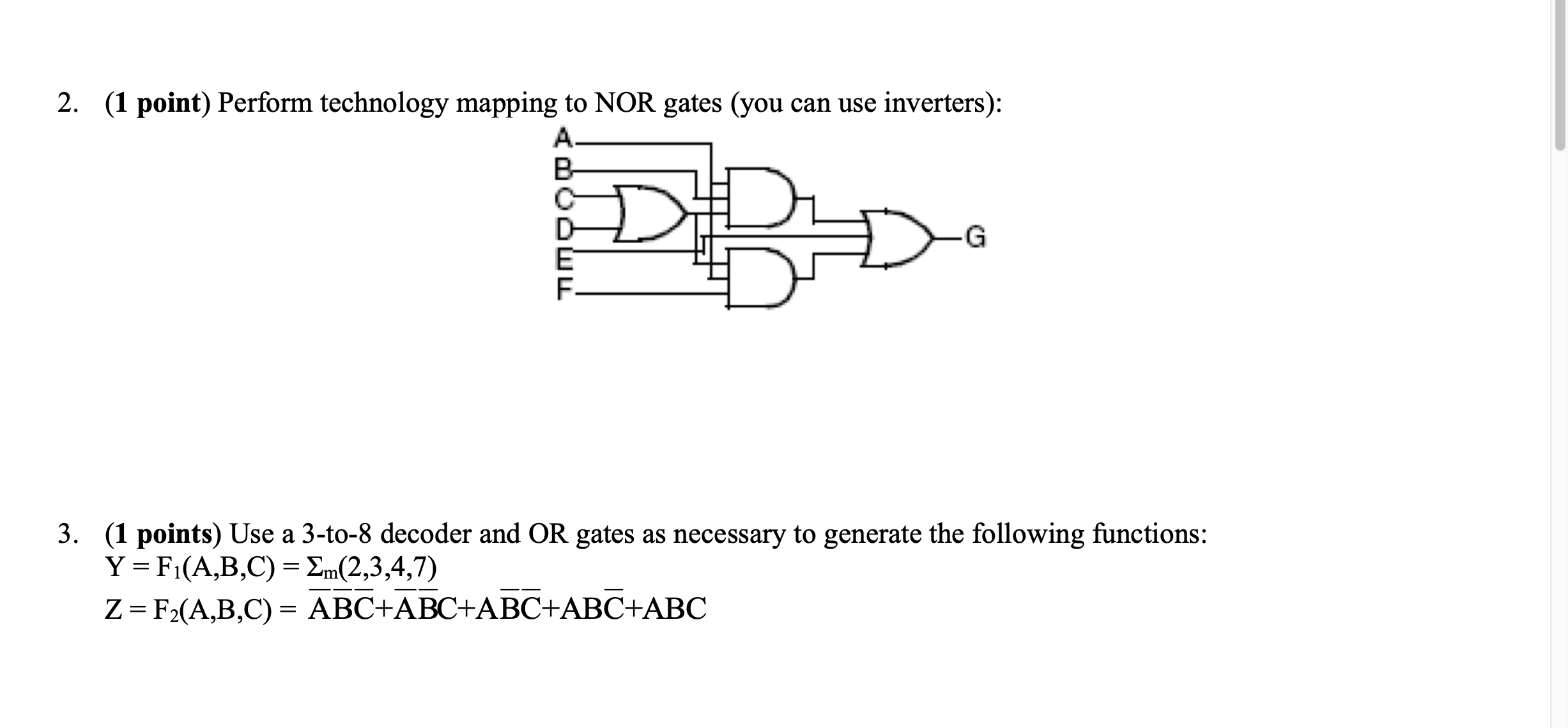 Solved 2. (1 point) Perform technology mapping to NOR gates | Chegg.com