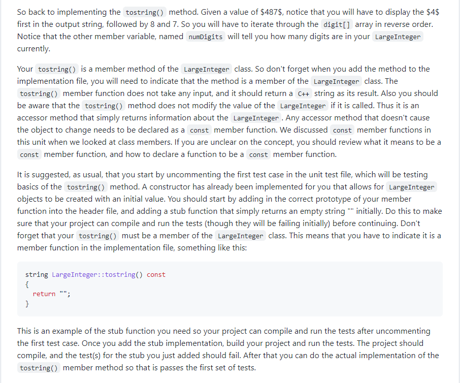 Solved Task 1: Implement tostring() Member Method If you | Chegg.com