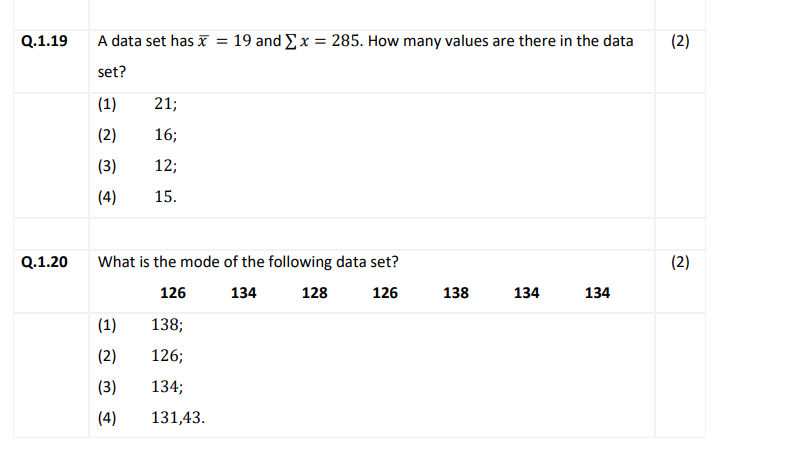 Solved 2.1.19 A data set has xˉ=19 and ∑x=285. How many | Chegg.com