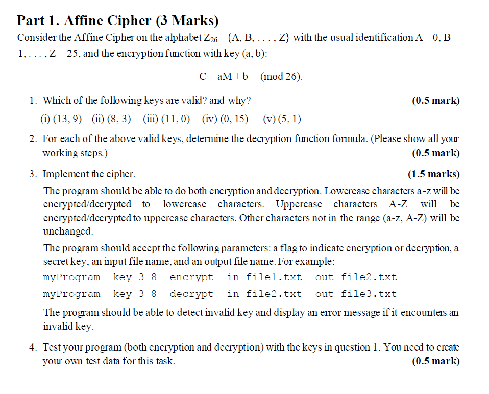 Solved Part 1. Affine Cipher (3 Marks) Consider the Affine | Chegg.com