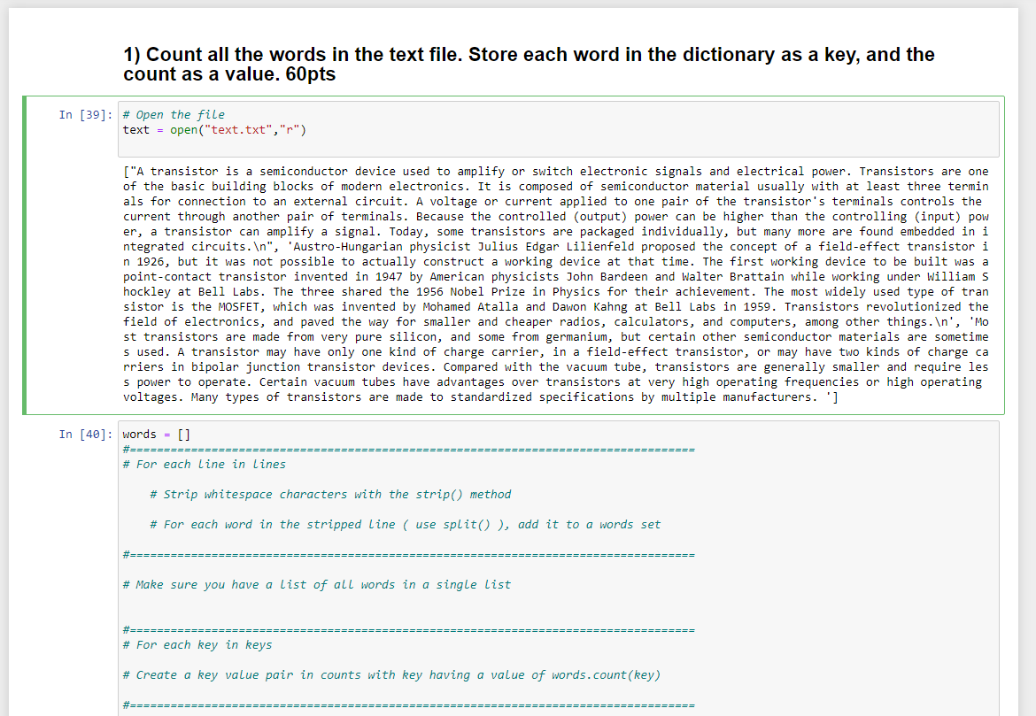 Solved 1) Count all the words in the text file. Store each | Chegg.com