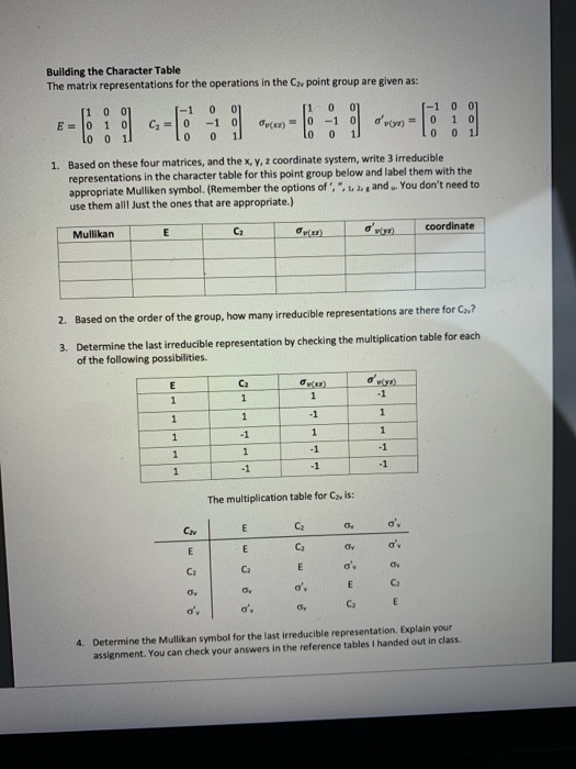 Solved Building the Character Table The matrix | Chegg.com
