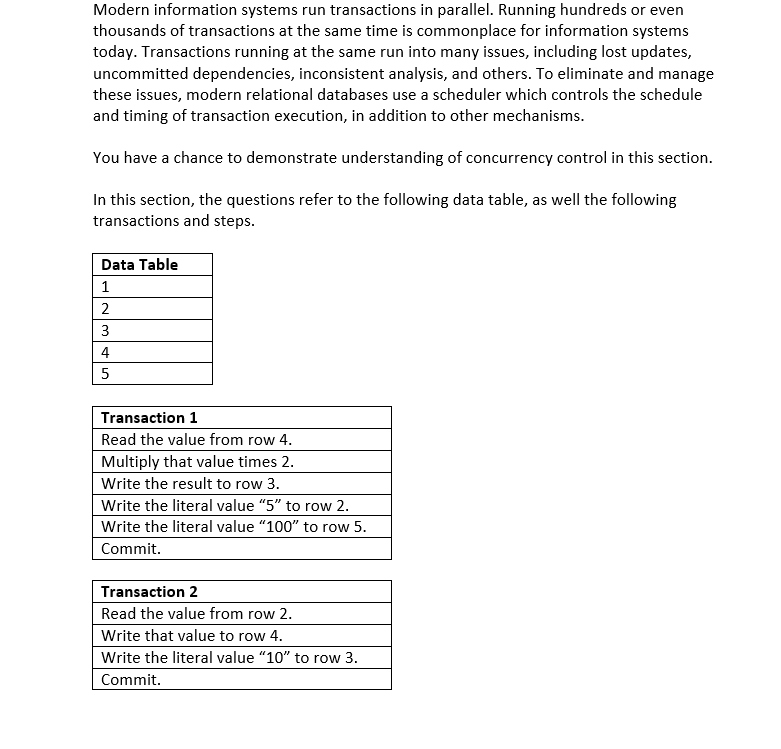 Modern information systems run transactions in | Chegg.com