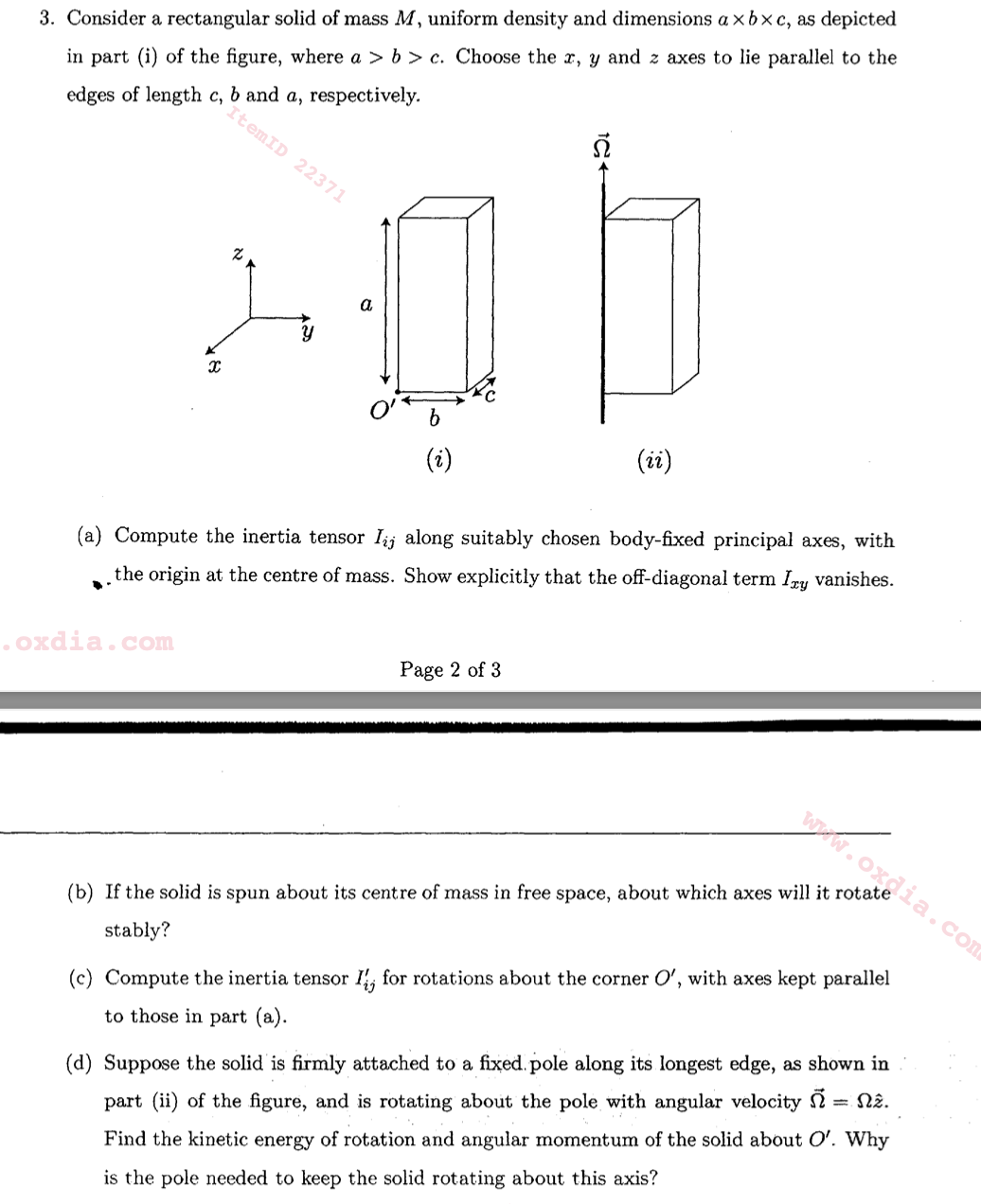 Solved 3. Consider a rectangular solid of mass M, uniform | Chegg.com