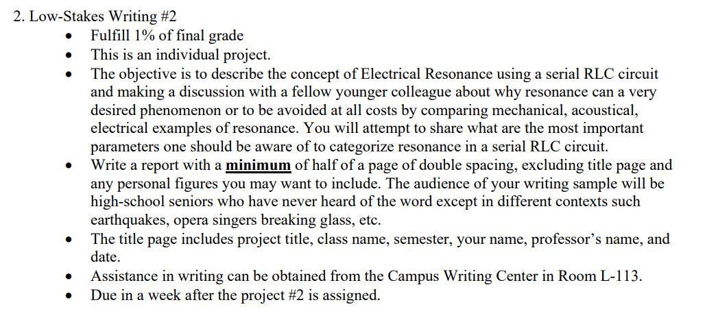 2. Low-Stakes Writing #2 Fulfill 1% of final grade | Chegg.com