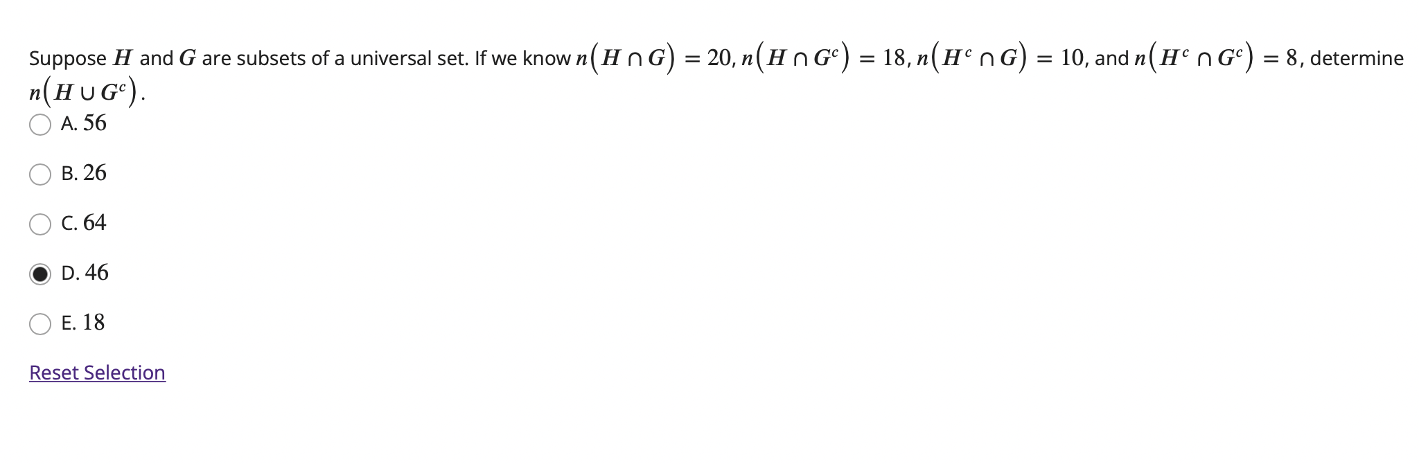 Solved Suppose H and G are subsets of a universal set. If we | Chegg.com