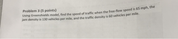 Solved Problem 3 (5 points) Using Greenshield jam density is | Chegg.com