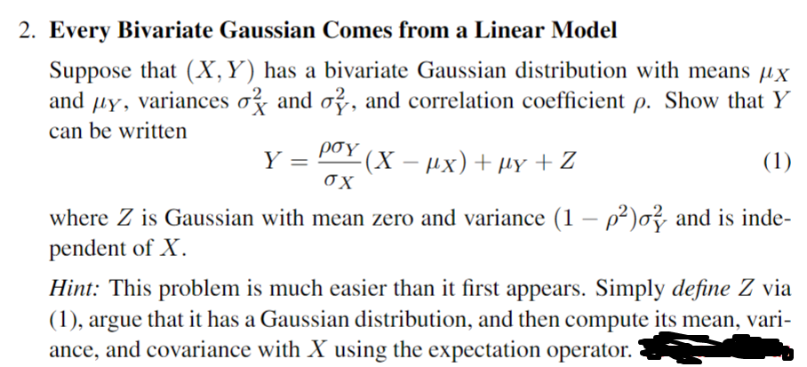 Solved Every Bivariate Gaussian Comes from a Linear | Chegg.com