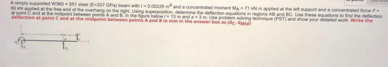 Solved A simply supported W360 * 551 steel (E=207 GPa) beam | Chegg.com