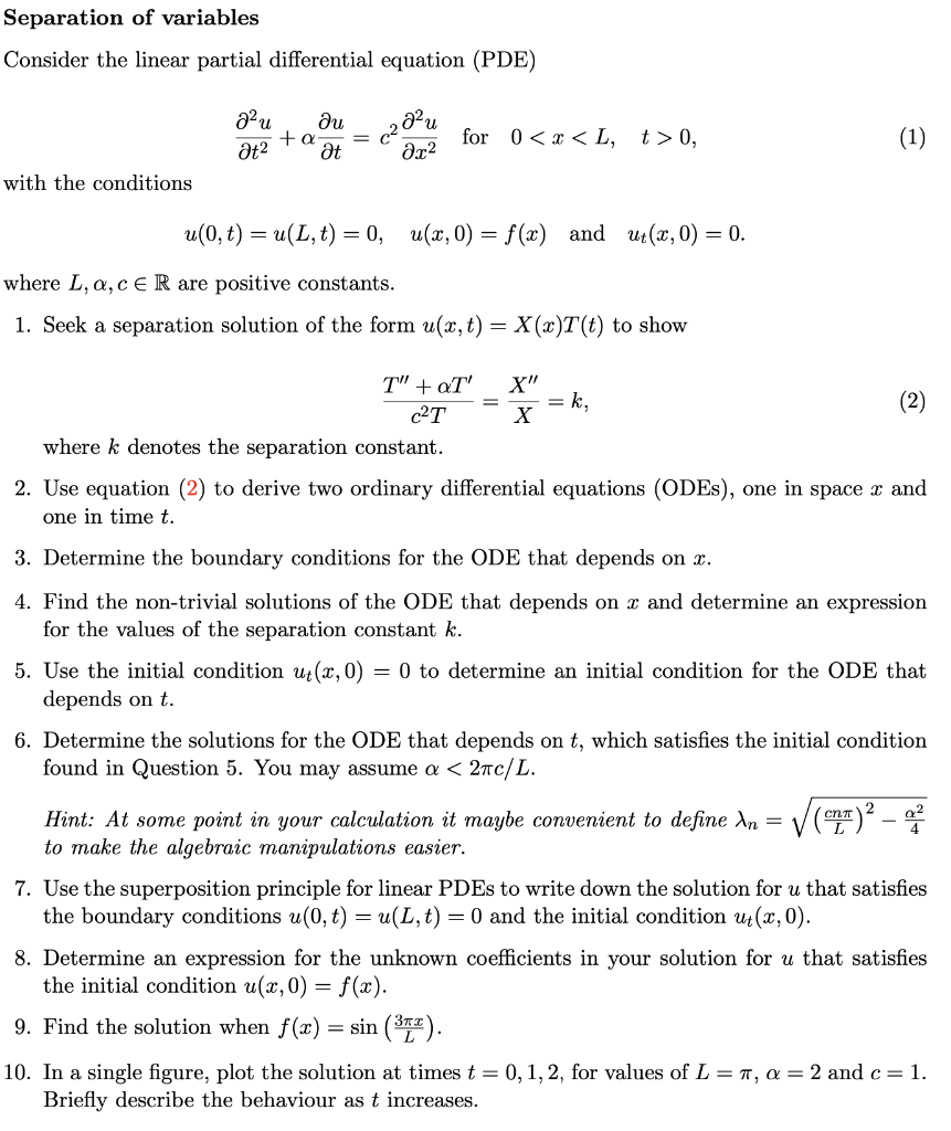 Solved PLEASE DO PARTS 6,7,8 & 9 Seek a separation solution | Chegg.com