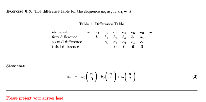 Solved Exercise 0.3. The difference table for the sequence | Chegg.com