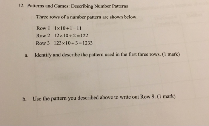 Solved 12. Patems and Games: Describing Number Patlerns | Chegg.com