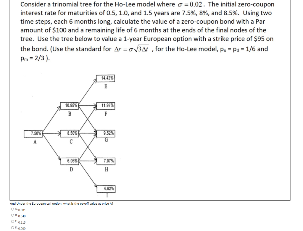 Solved Consider a trinomial tree for the Ho-Lee model where | Chegg.com