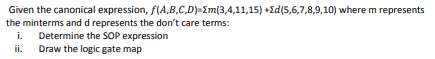 Solved Given the canonical expression, f(A,B,C,D) | Chegg.com