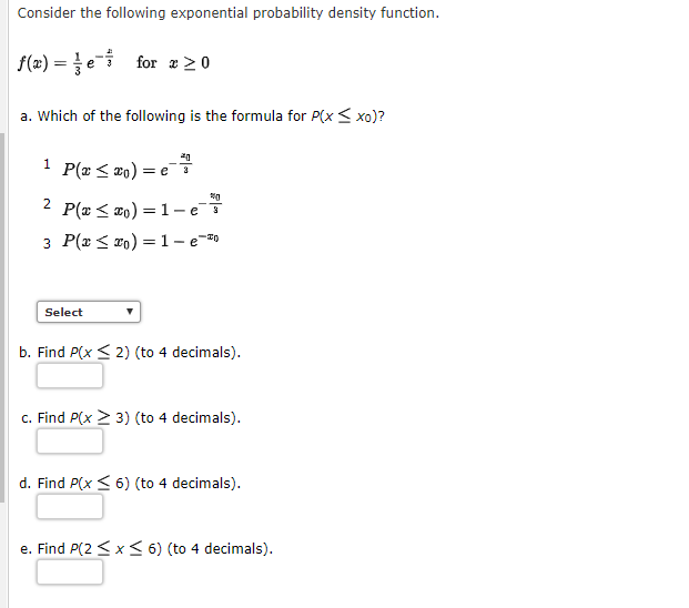 Solved Consider the following exponential probability | Chegg.com