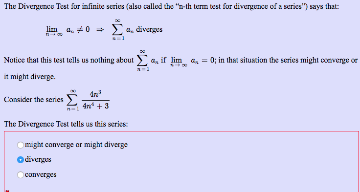 Solved The Divergence Test for infinite series (also called | Chegg.com