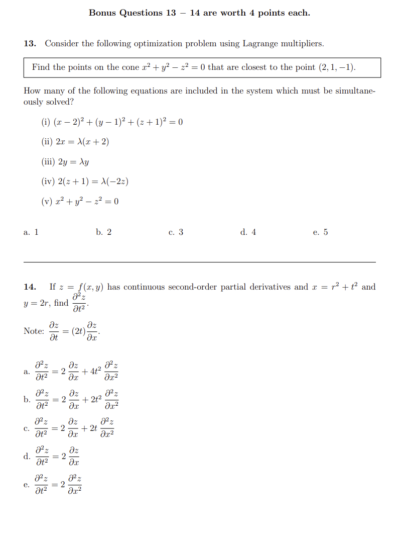 Solved Bonus Questions 13−14 are worth 4 points each. 13. | Chegg.com