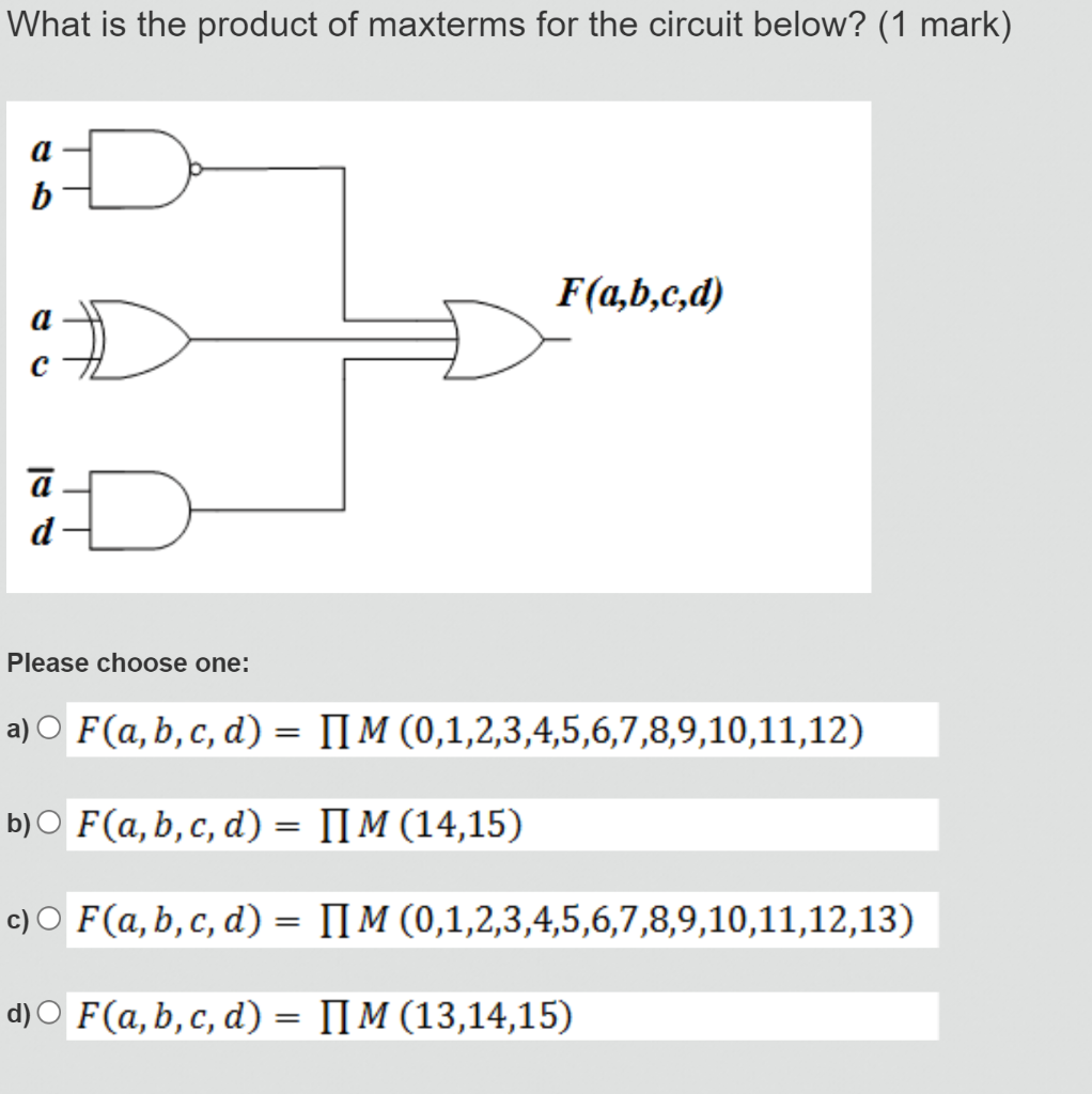 Solved What is the product of maxterms for the circuit | Chegg.com