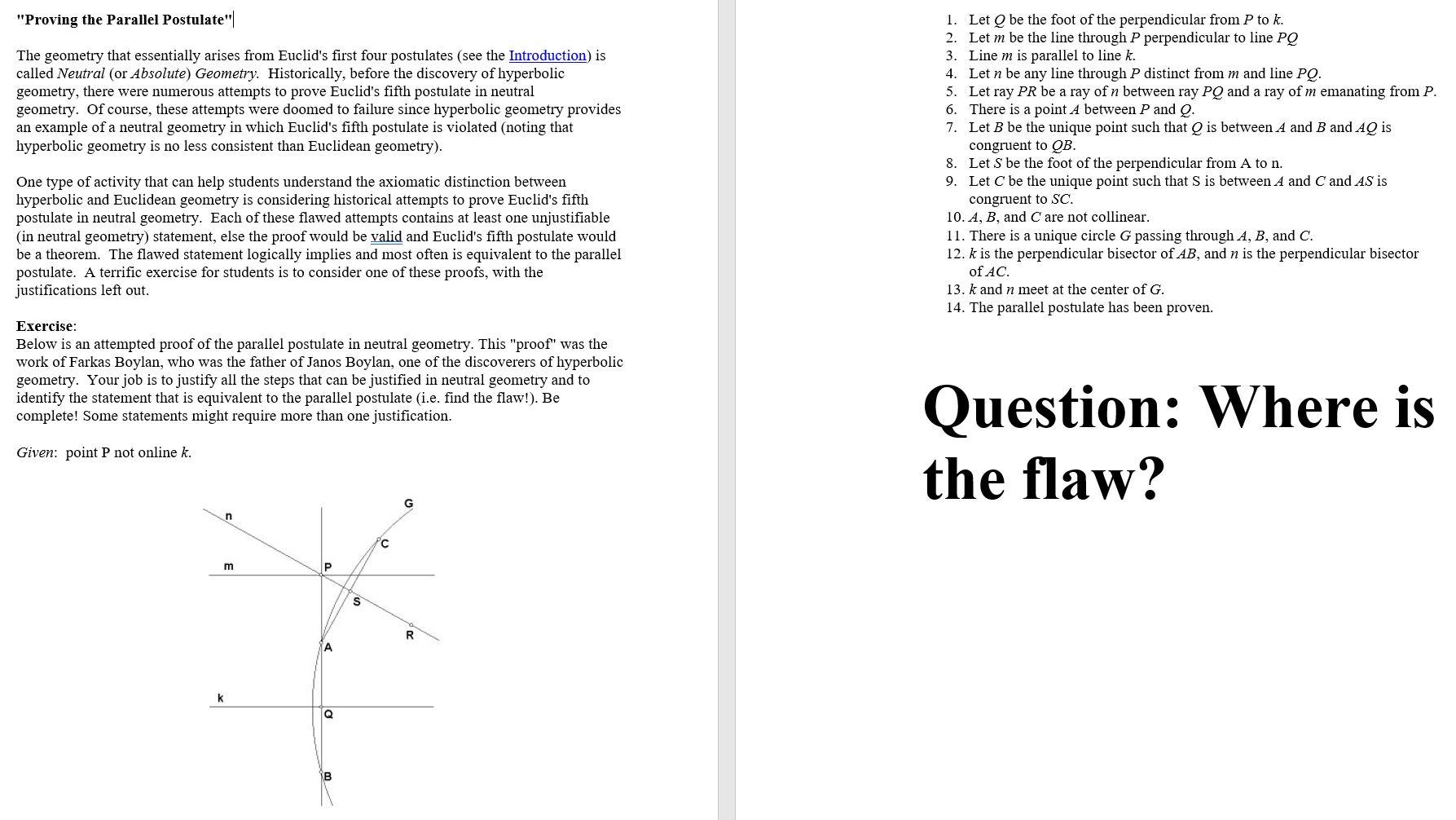 "Proving the Parallel Postulate"| The geometry that | Chegg.com