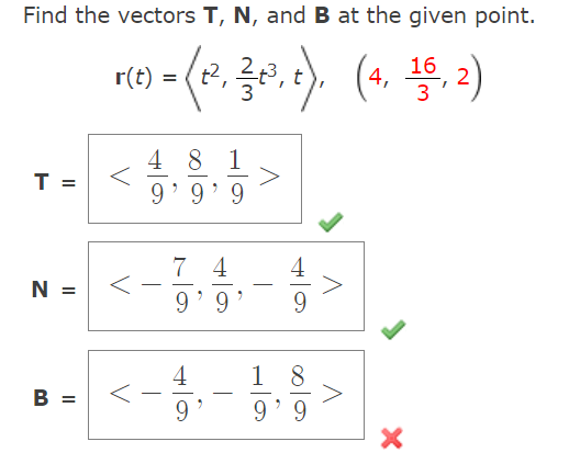 Solved Find the vectors T,N, and B at the given point. | Chegg.com