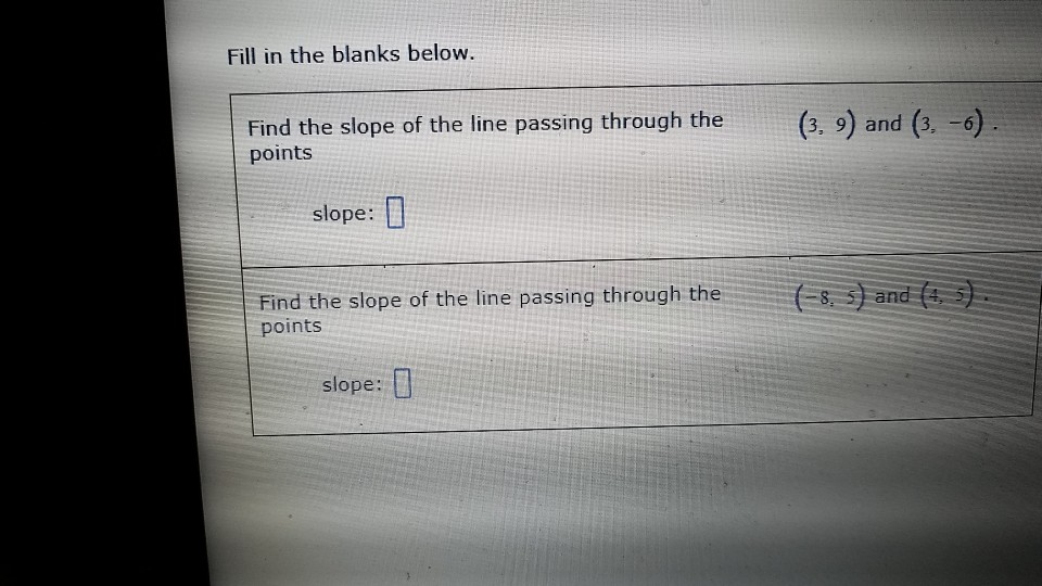 Solved Fill in the blanks below. Find the slope of the line | Chegg.com