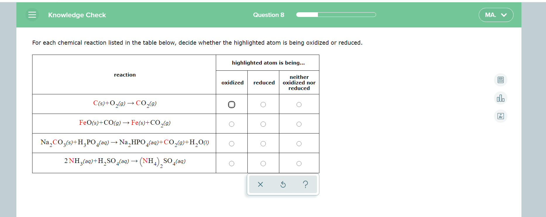 Solved Knowledge Check Question 8 MA. V For each chemical | Chegg.com