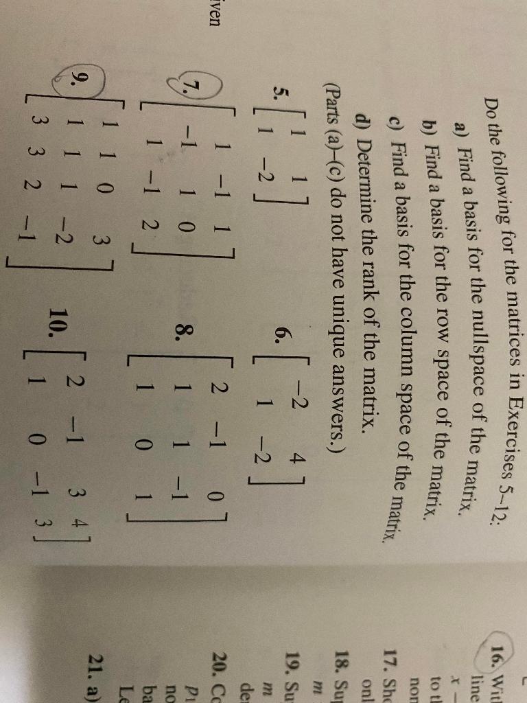 Solved 16. With line Do the following for the matrices in | Chegg.com