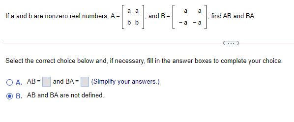 Solved a a a a If a and b are nonzero real numbers, A = | Chegg.com