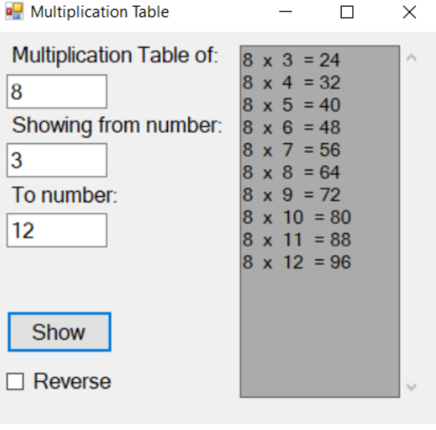 Solved I made a Multiplication table in visual studio | Chegg.com