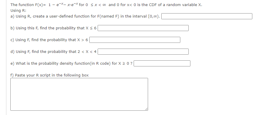 Solved The function F(x)=1−e−x−x⋅e−x for 0≤x