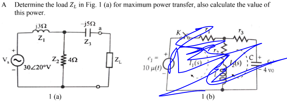 Solved A Determine the load Z1 in Fig. 1 (a) for maximum | Chegg.com