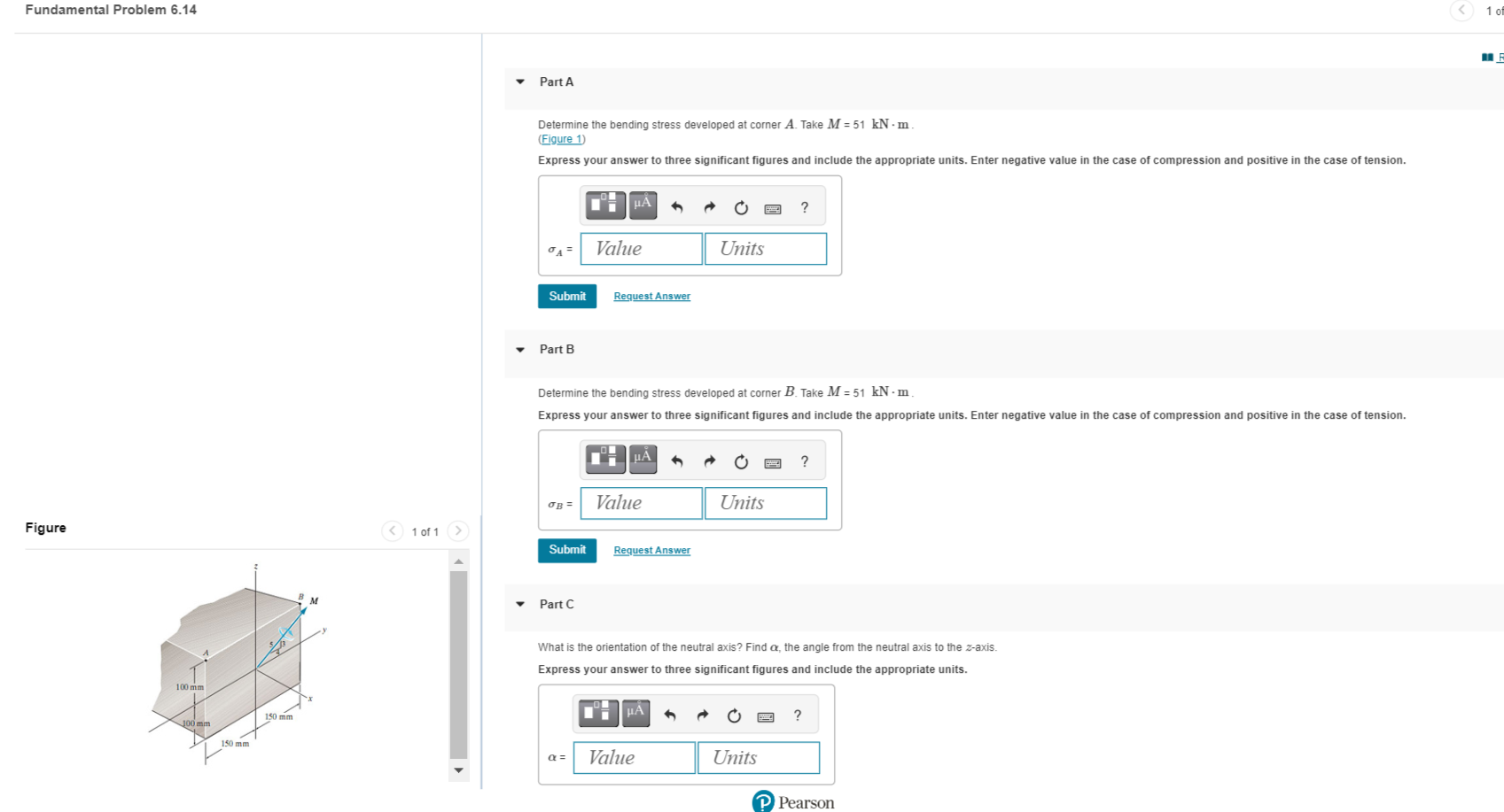 Solved Determine the bending stress developed at corner A. | Chegg.com
