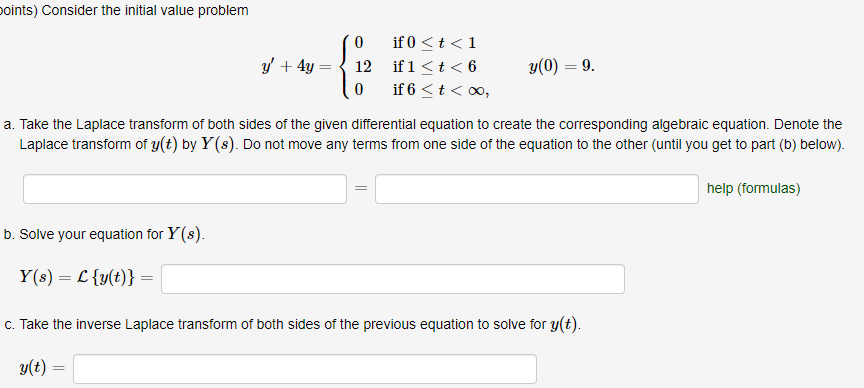 Solved points) Consider the initial value problem y' + 4y = | Chegg.com