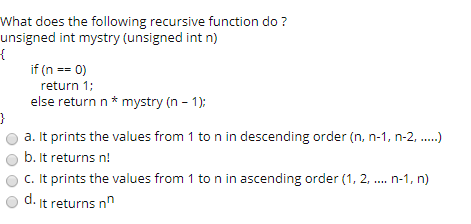 Solved What does the following recursive function do? | Chegg.com