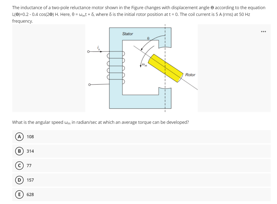 Solved The inductance of a two-pole reluctance motor shown | Chegg.com