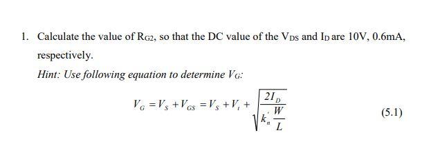Solved 1. Calculate the value of RG2, so that the DC value | Chegg.com