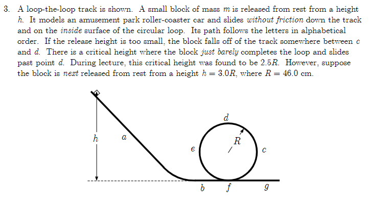 Solved 3. A loop-the-loop track is shown. A small block of | Chegg.com