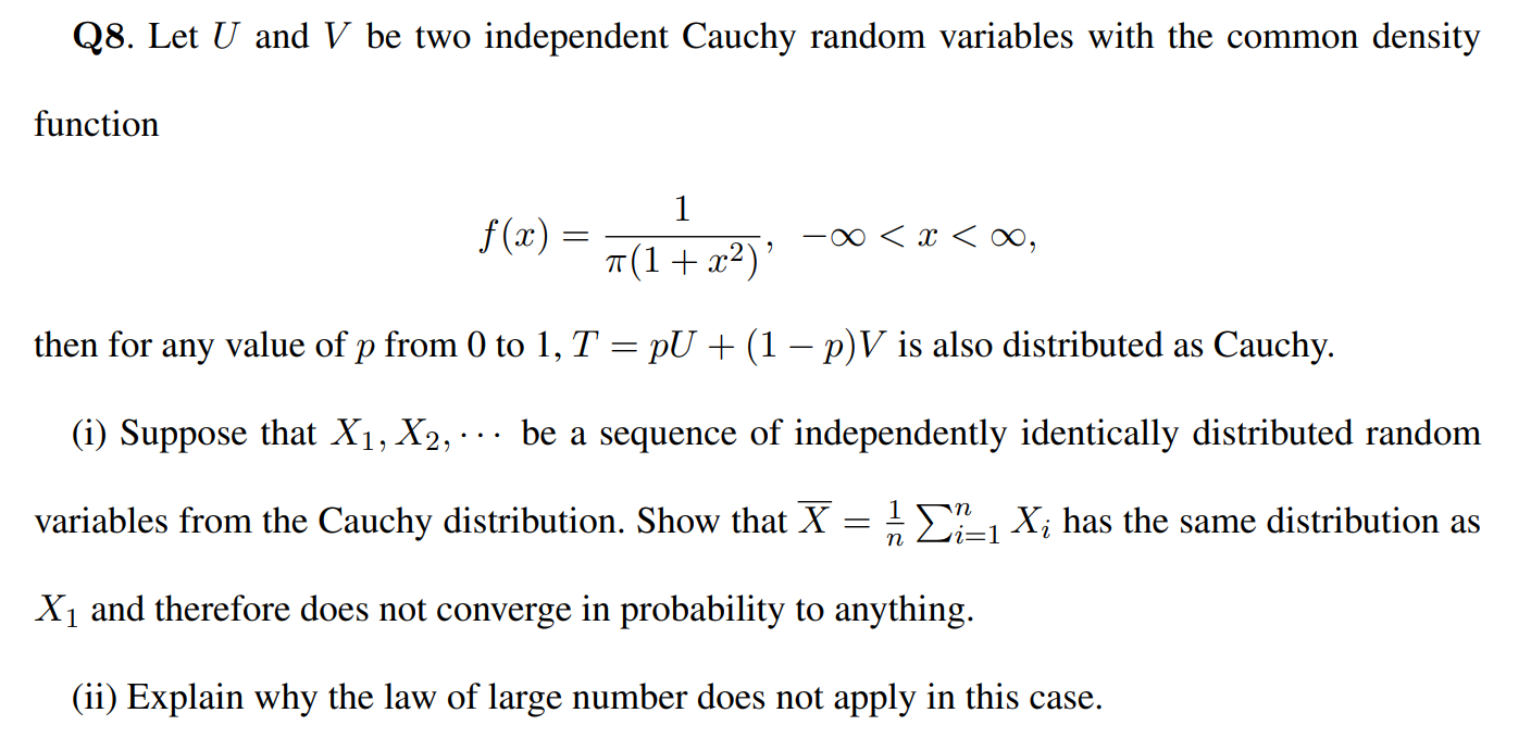 Solved Q8 Let U And V Be Two Independent Cauchy Random 