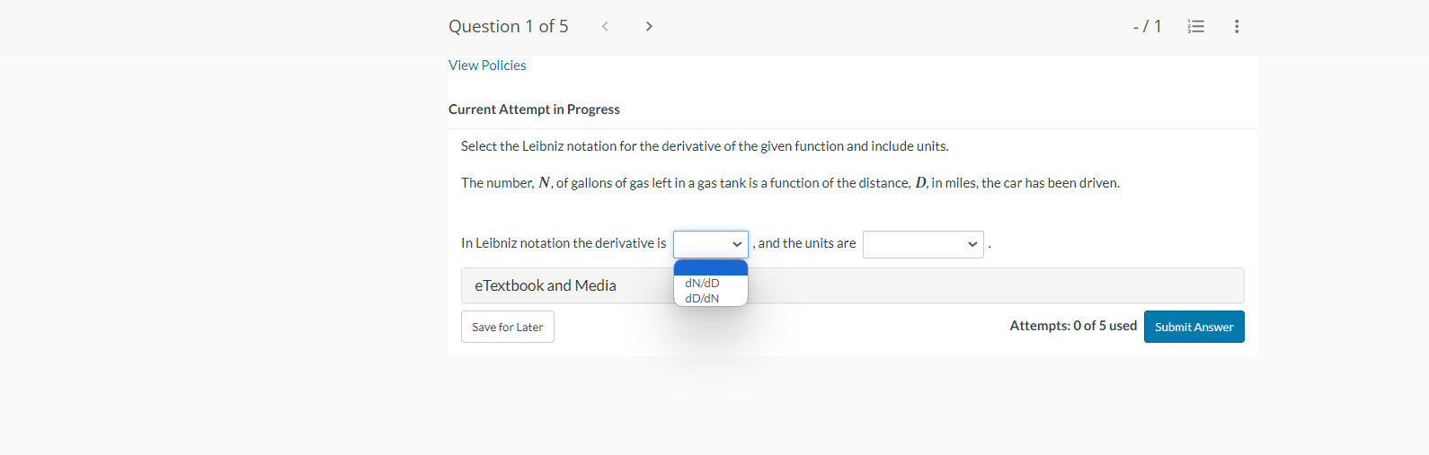 Solved Select The Leibniz Notation For The Derivative Of The